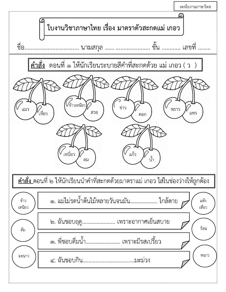 ใบงานภาษาไทย ระดับประถม ข่าวการศึกษา ครูประถม คอม