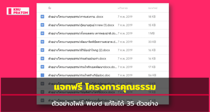 แจกฟรี โครงการคุณธรรม ตัวอย่างไฟล์ Word แก้ไขได้ 35 ตัวอย่าง - ข่าว ...